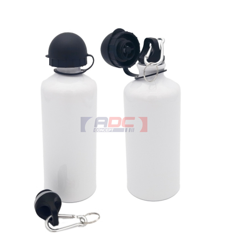 Gourde en aluminium blanche 600 ml Ø 7,3 cm H 21 cm avec mousqueton ...